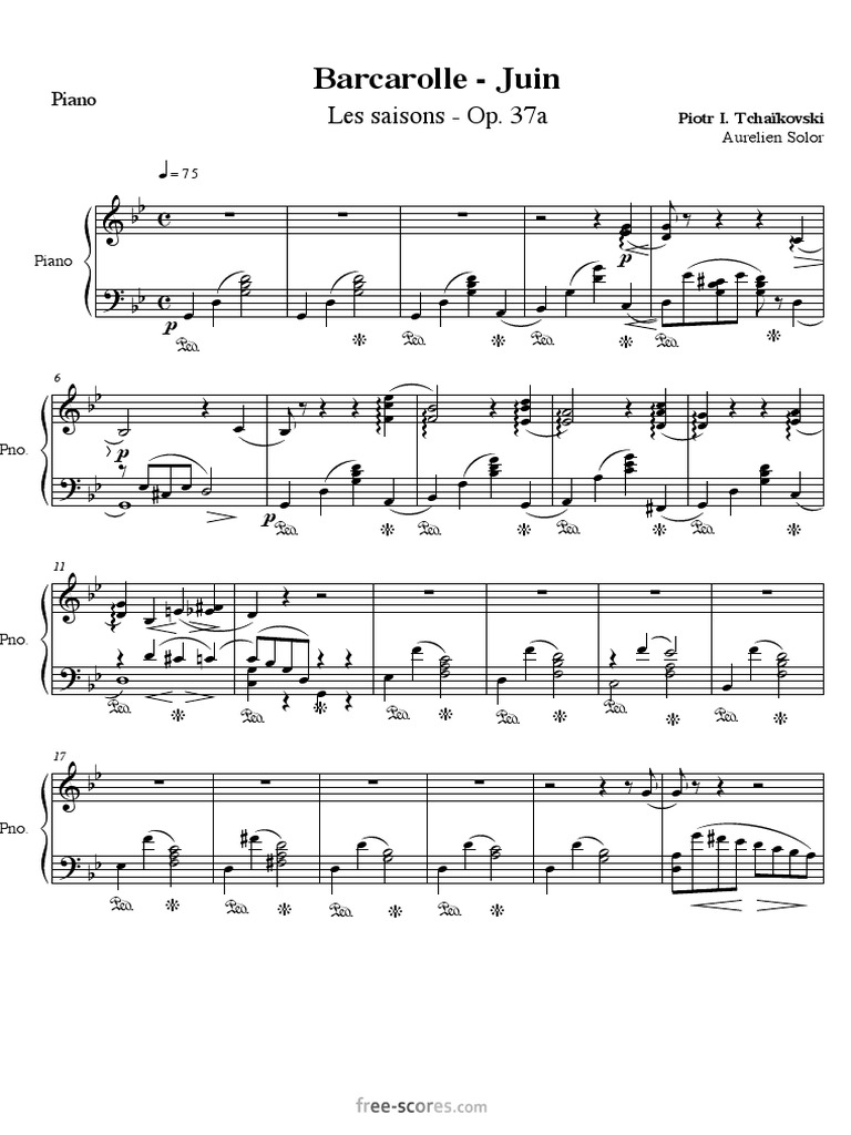 Tchaikovsky Piotr Ilitch Barcarolle Les Saisons Juin Piano | PDF