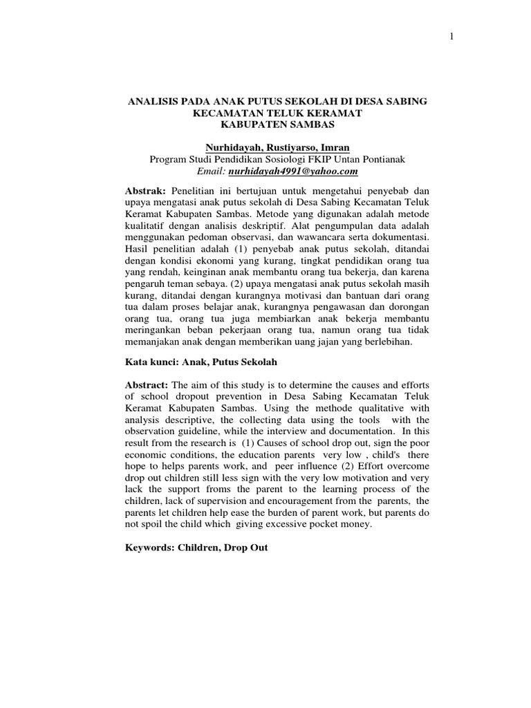 Penyebab Anak Putus Sekolah di Sabing | PDF | Karier & Perkembangan ...