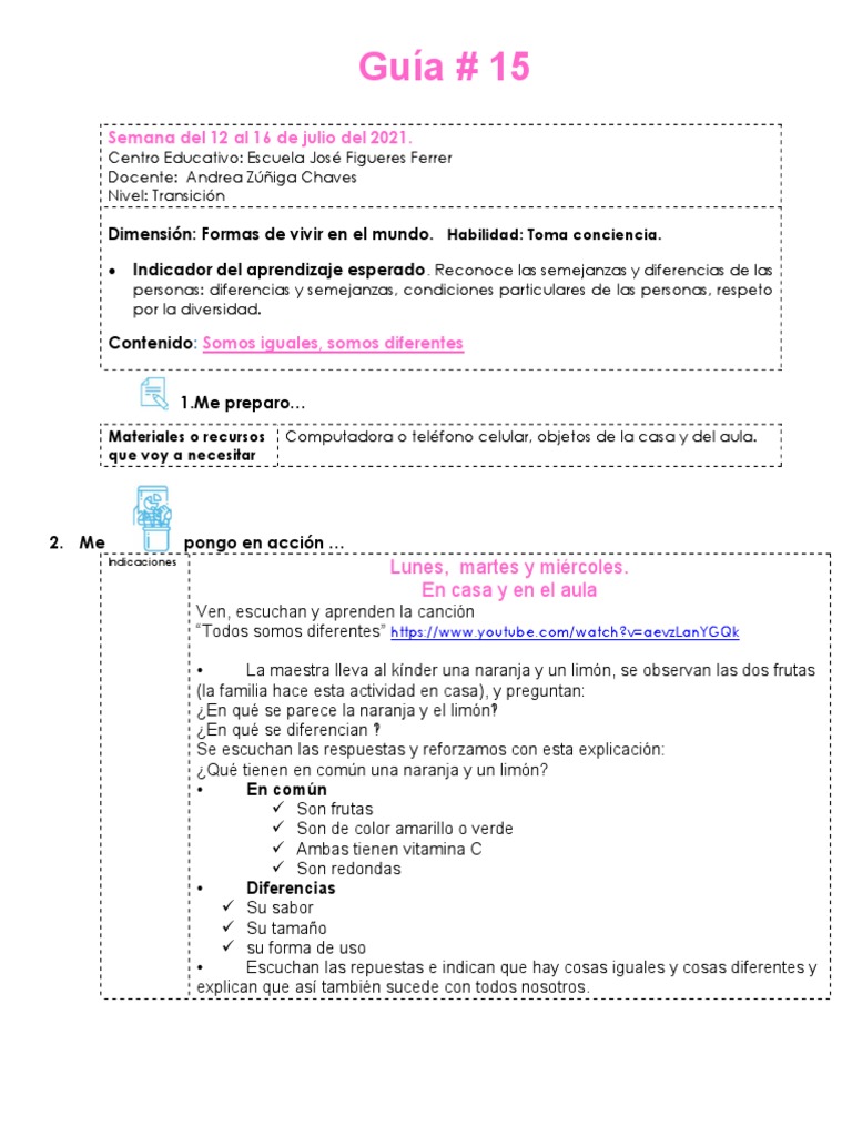 Actividades sobre Diversidad Infantil | PDF | Salón de clases