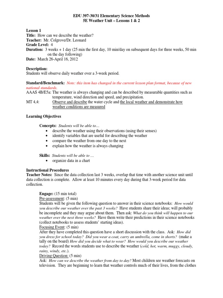 Weather 5e Unit Lesson Plans | PDF | Weather | Multiple Choice