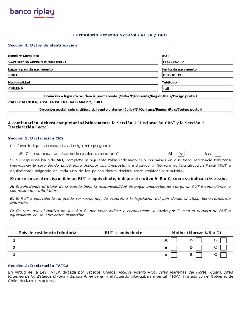 Formulario FATCA/CRS Persona Natural | PDF | Gobierno | Justicia