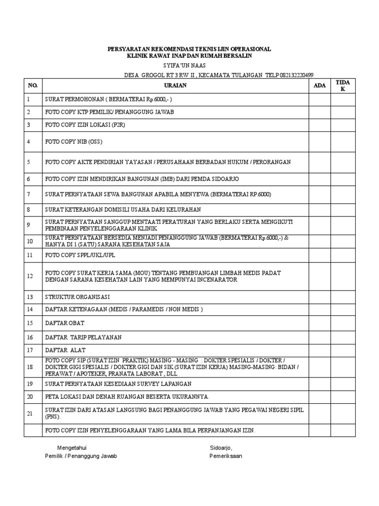 Persyaratan Rekomendasi Teknis Ijin Operasional | PDF