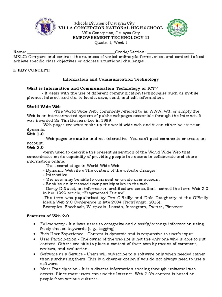 Q1 Week1 Emtech | PDF | World Wide Web | Internet & Web