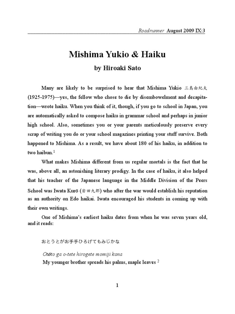 Mishima Yukio Haiku | PDF | Haiku | Poetry