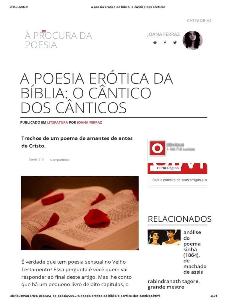 A Poesia Erótica Da Bíblia O Cântico Dos Cânticos Pdf Cântico Dos