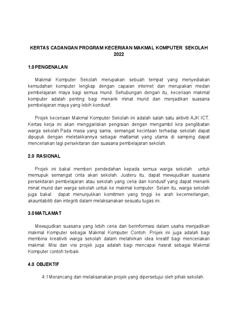 Kertas Kerja Keceriaan Makmal ICT 2022 | PDF