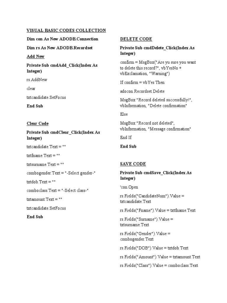 Visual Basic Codes Collection | PDF | Information Technology Management ...