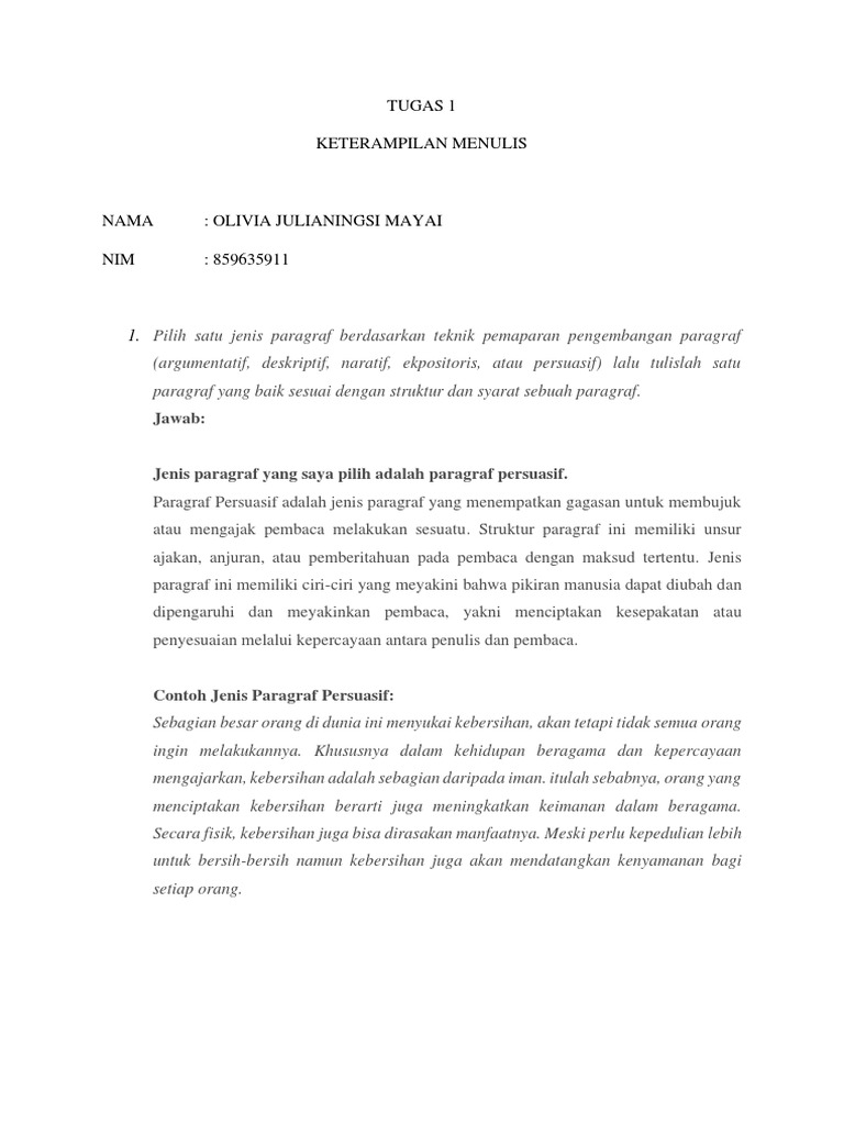 Tugas 1 Keterampilan Menulis | PDF