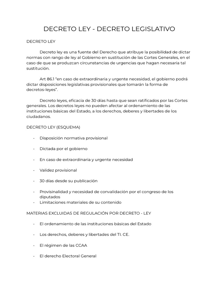 Decreto Ley - Decreto Legislativo | PDF | Cortes Generales | Estatuto