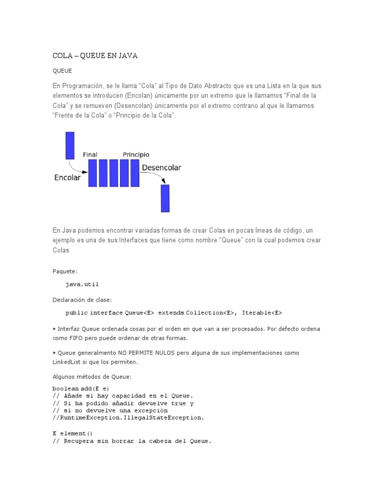 Queues | PDF | Cola (tipo de datos abstractos) | Java (lenguaje de programación)