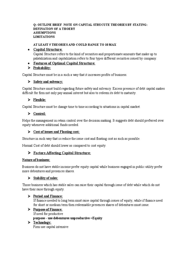 Capital Structure: Features of Optimal Capital Structure | PDF | Capital Structure | Equity ...