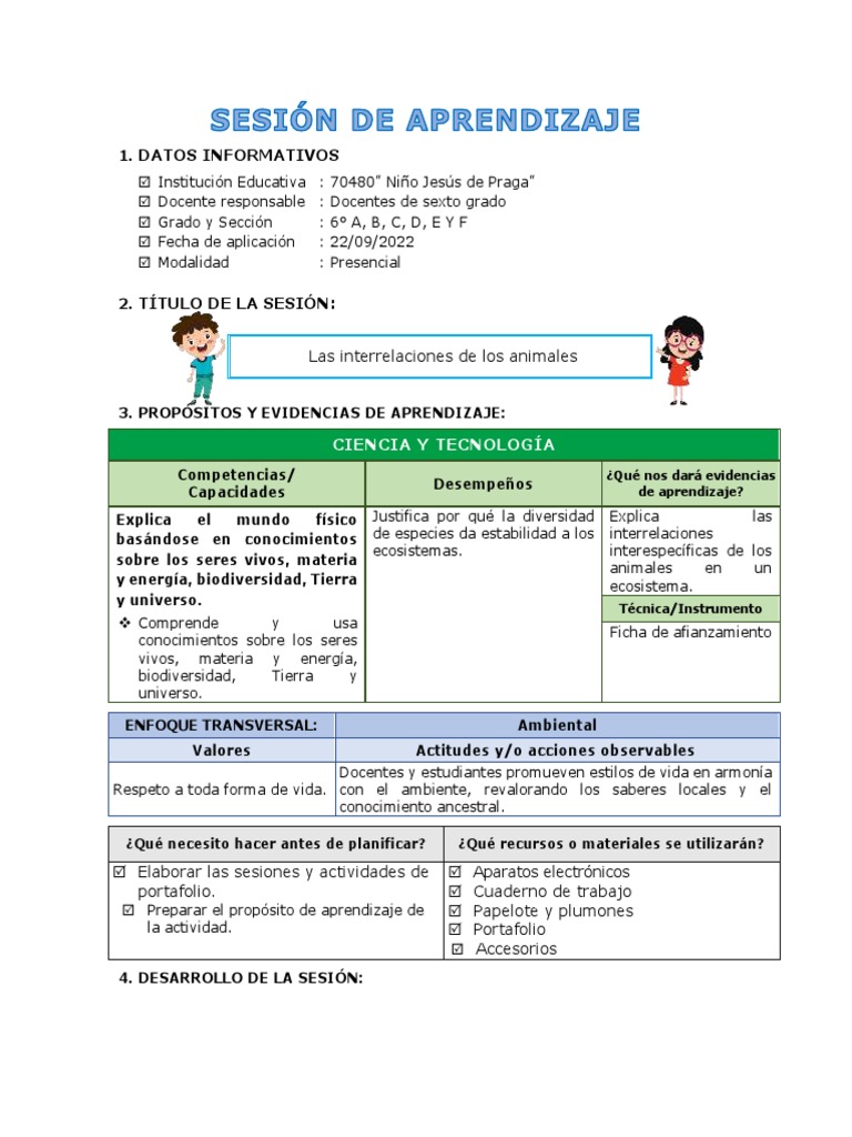 Sesión de Aprendizaje - Cta - 22 de Setiembre | PDF | Depredación | Aprendizaje