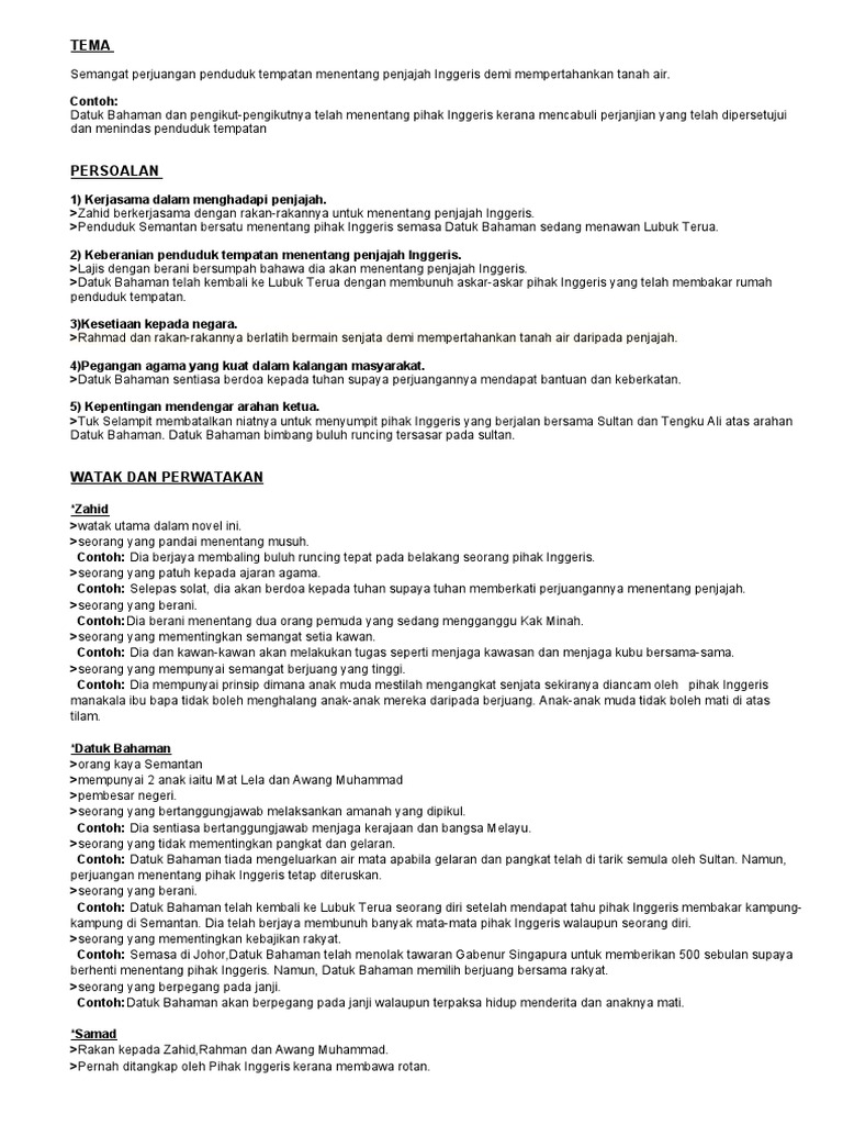 Ringkasan Novel Darah Titik Di Semantan | PDF