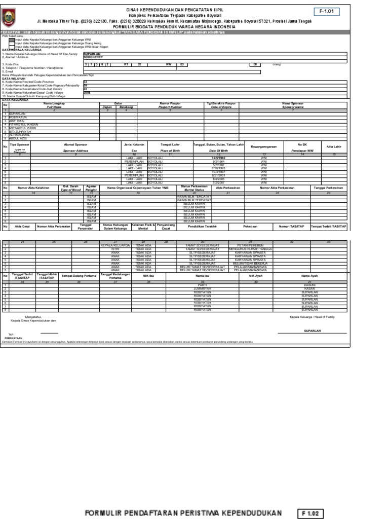 Formulir F 1 01 S D 06 Form Rekap Pengajuan Adminduk | PDF