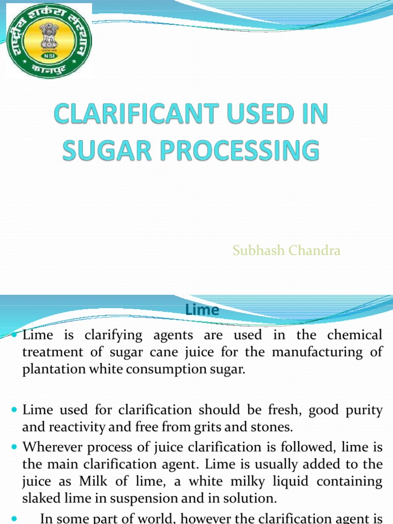 Lime and Sulphur in Sugar Clarification | PDF | Calcium | Sulfur Dioxide