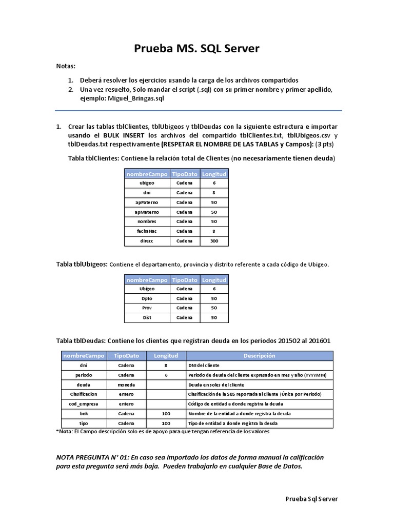 Prueba SQL | PDF | Servidor SQL de Microsoft | Informática