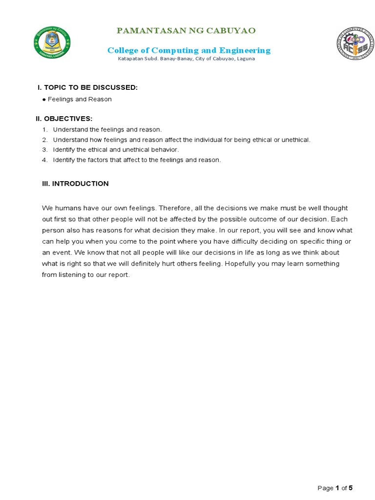 LM - ETHICS 101.docx1 | PDF | Emotions | Reason