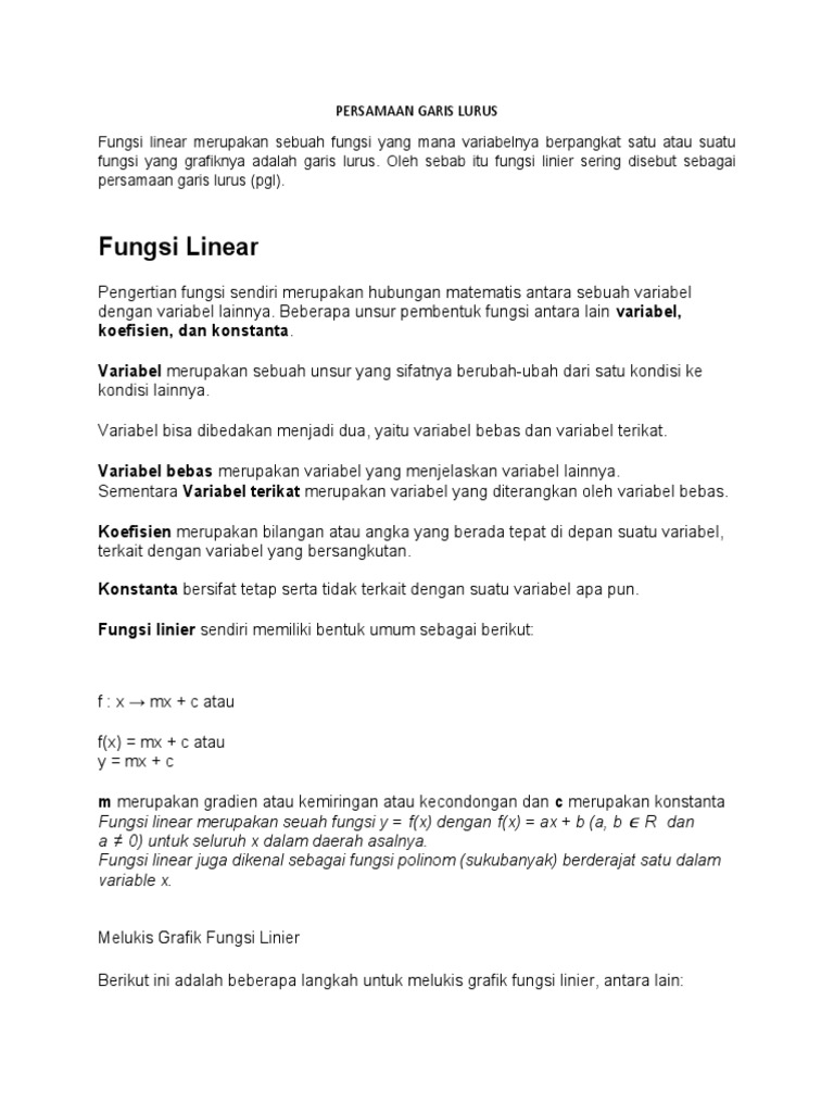 Persamaan Garis Lurus dan Variabelnya | PDF | Metode & Bahan Ajar ...