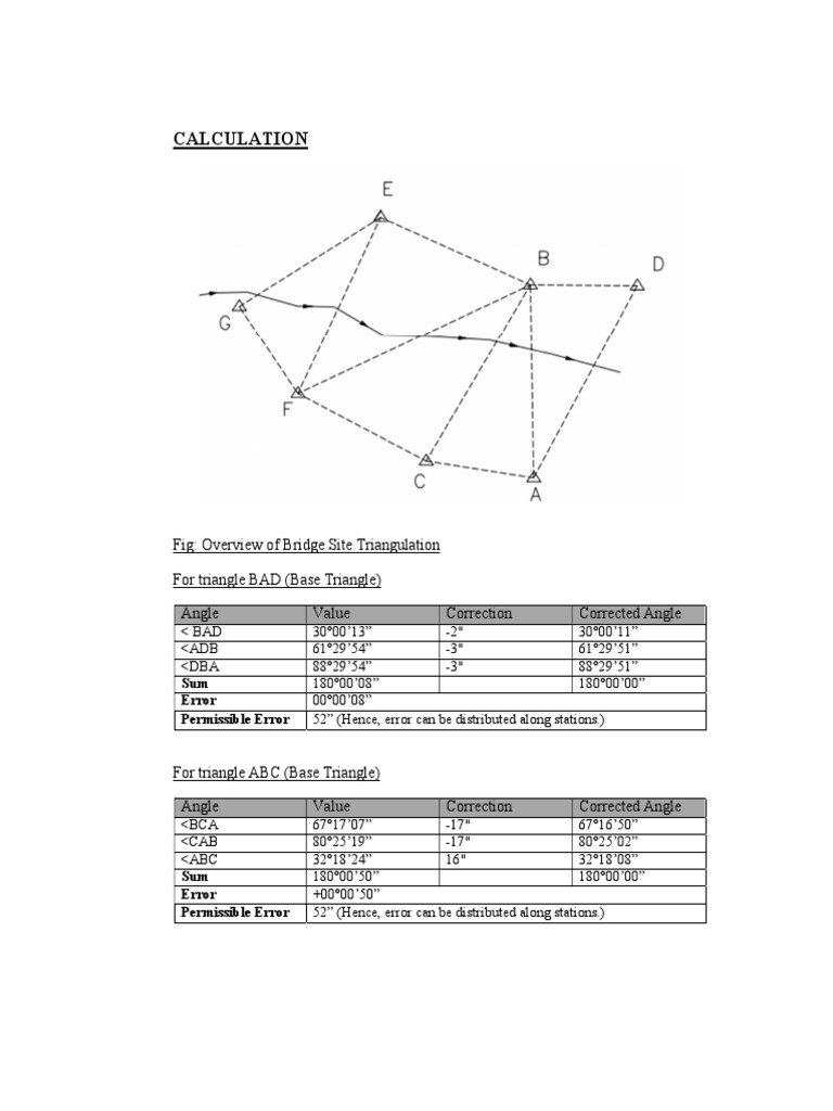 Bridge Site Triangulation Calculations | PDF | Triangle | Metrology