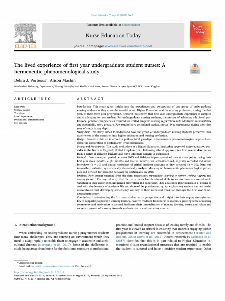 The Lived Experience of First Year Undergraduate Student Nurses A ...