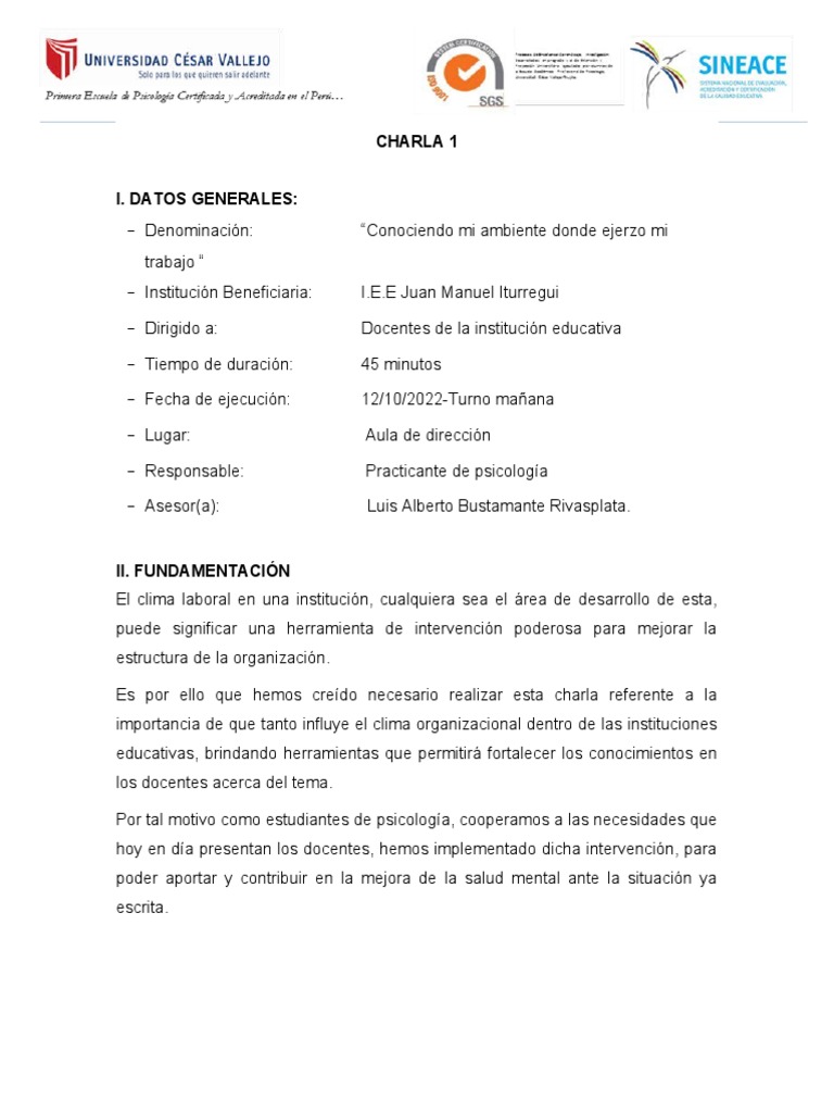 Charla 1 | Descargar gratis PDF | Método de enseñanza | Sicología