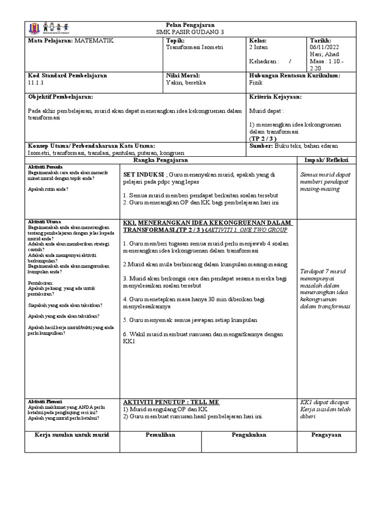 Contoh RPH Ask + Matematik | PDF | Seni | Sains & Matematika