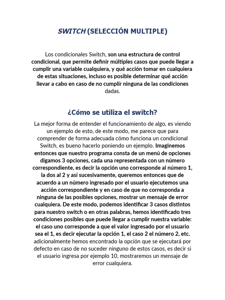 Switch | PDF | C ++ | Lenguaje de programación