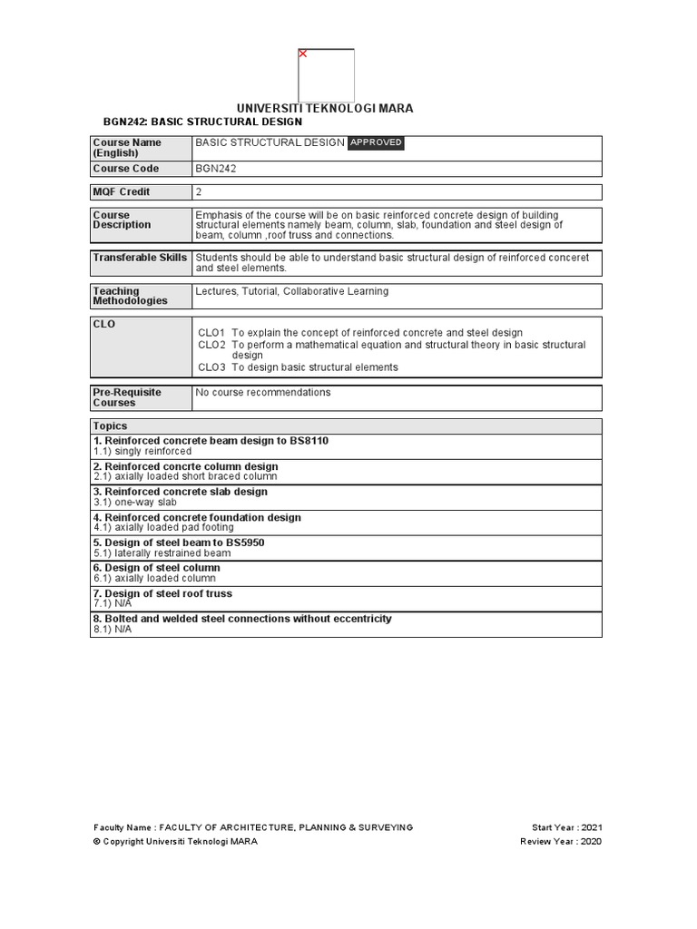 Course BASIC STRUCTURAL DESIGN | PDF | Beam (Structure) | Column
