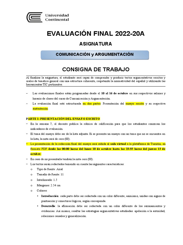 Consigna de Trabajo - Evaluación Final 2022-20 A | PDF | Ensayos