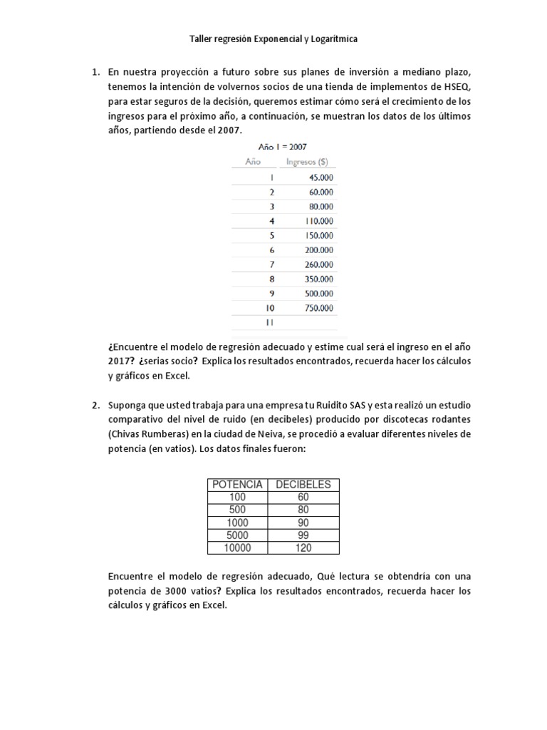 Taller de Regresión Exponencial y Logarítmica | PDF