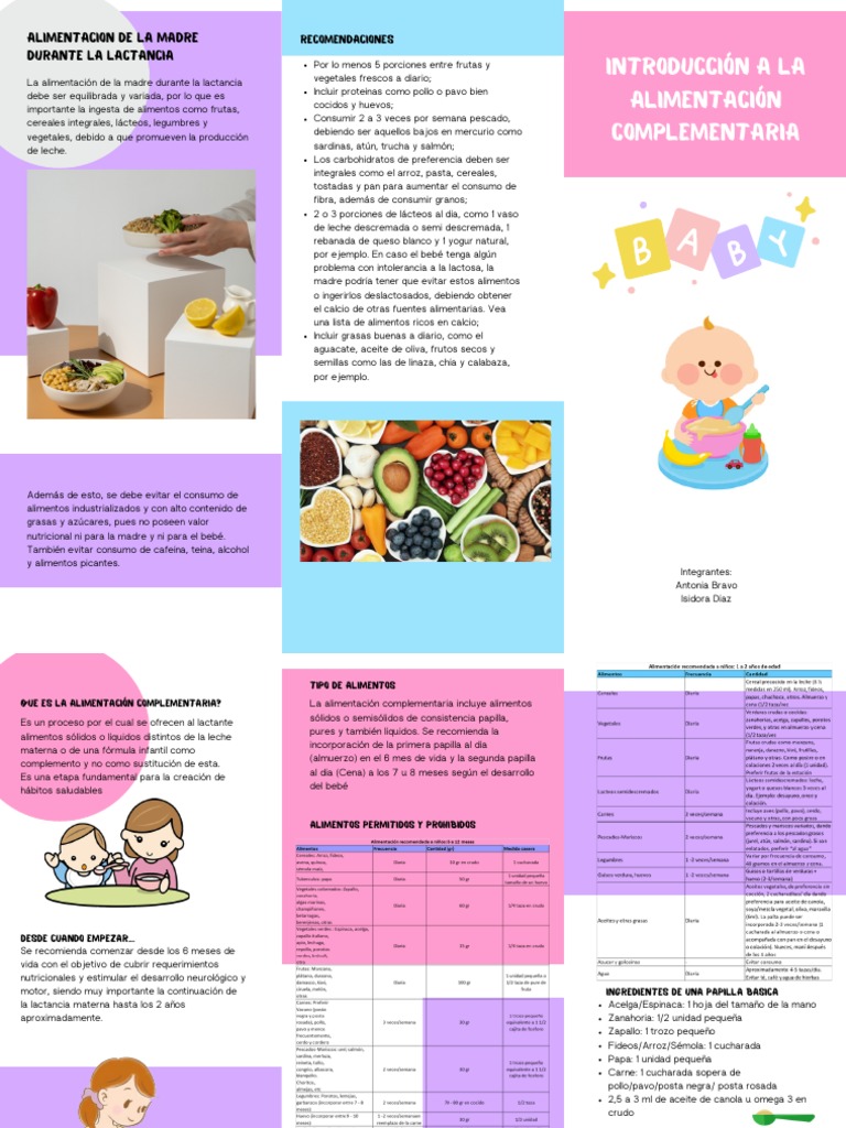 Triptico Alimentacion Complementaria | PDF | Alimentos | Leche