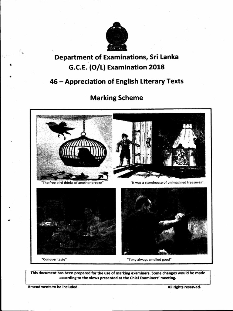 2018 OL Appreciation of English Literary Texts Marking Scheme English ...