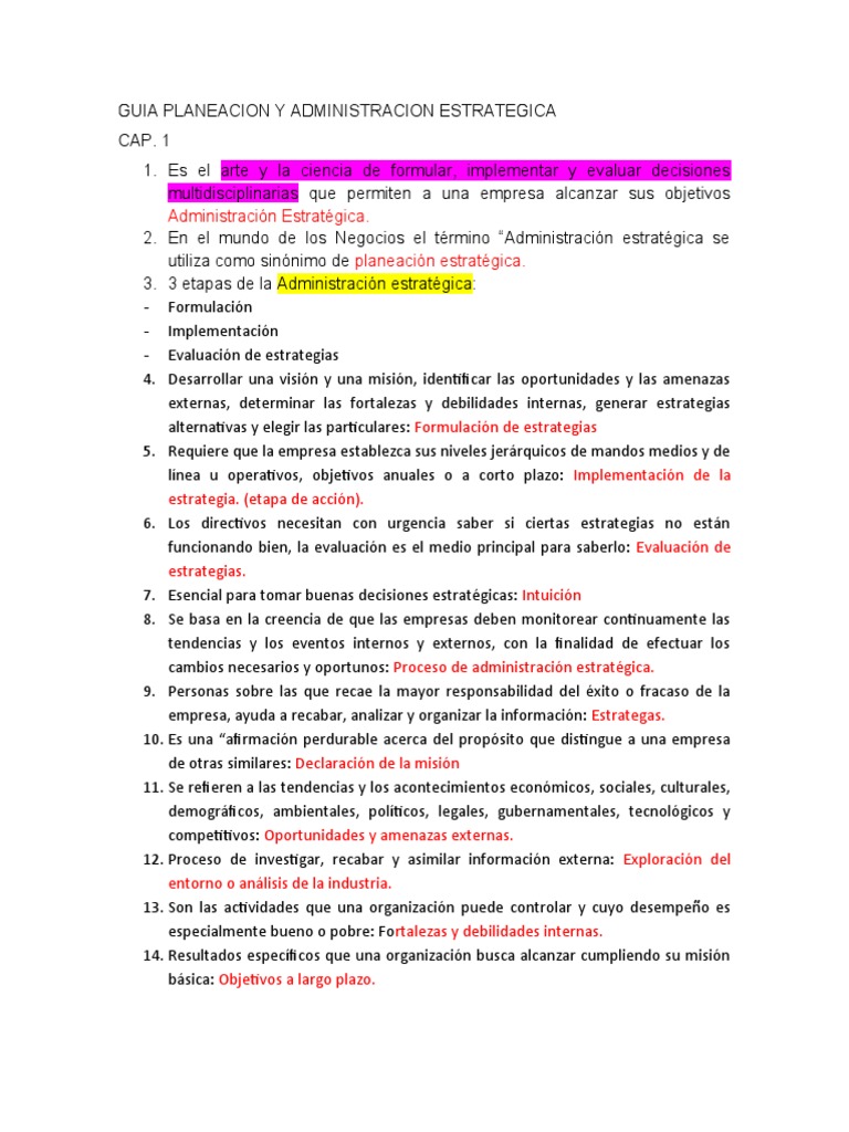 Guia Planeacion y Administracion Estrategica | PDF | Planificación ...