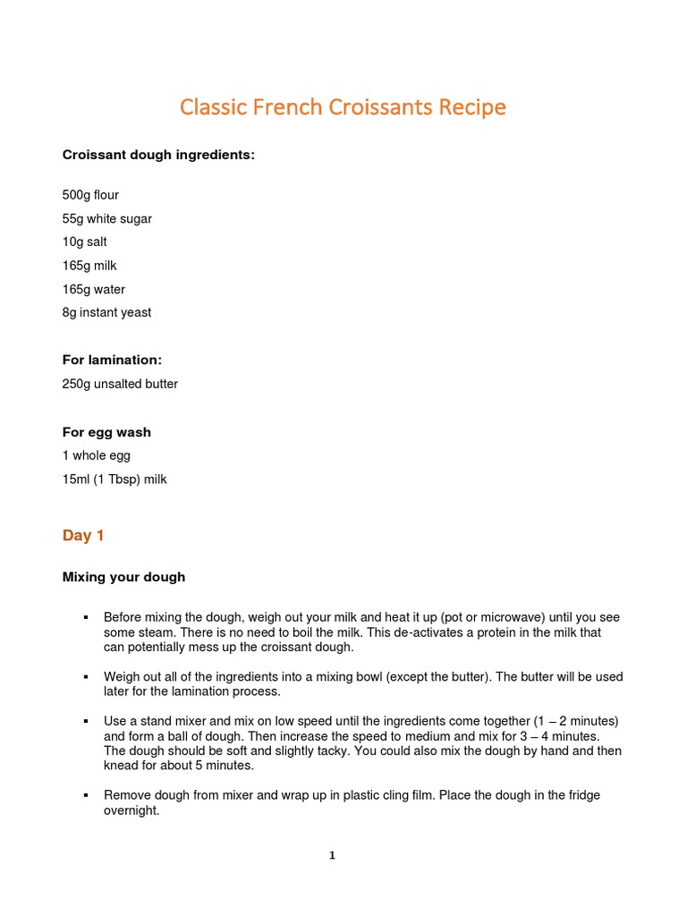 Croissant Recipe Printout 1 | PDF | Butter | Baking