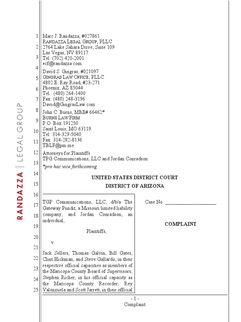 The Gateway Pundit Complaint Against Maricopa County, Arizona Officials ...