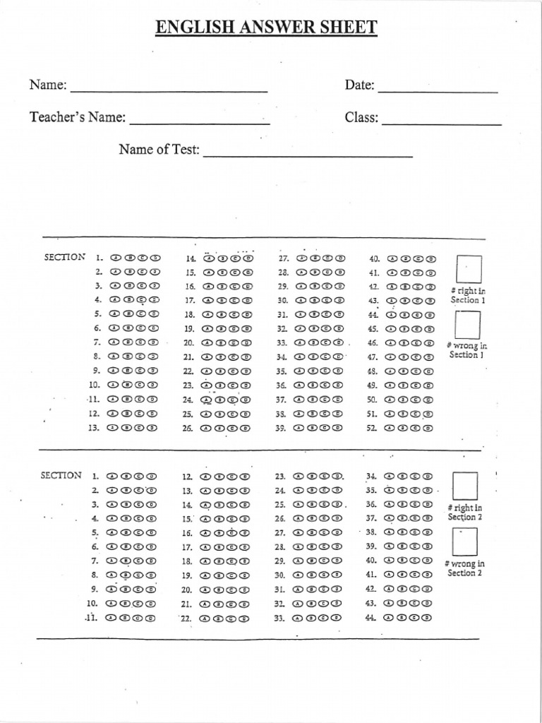 Answer Sheet - English | PDF