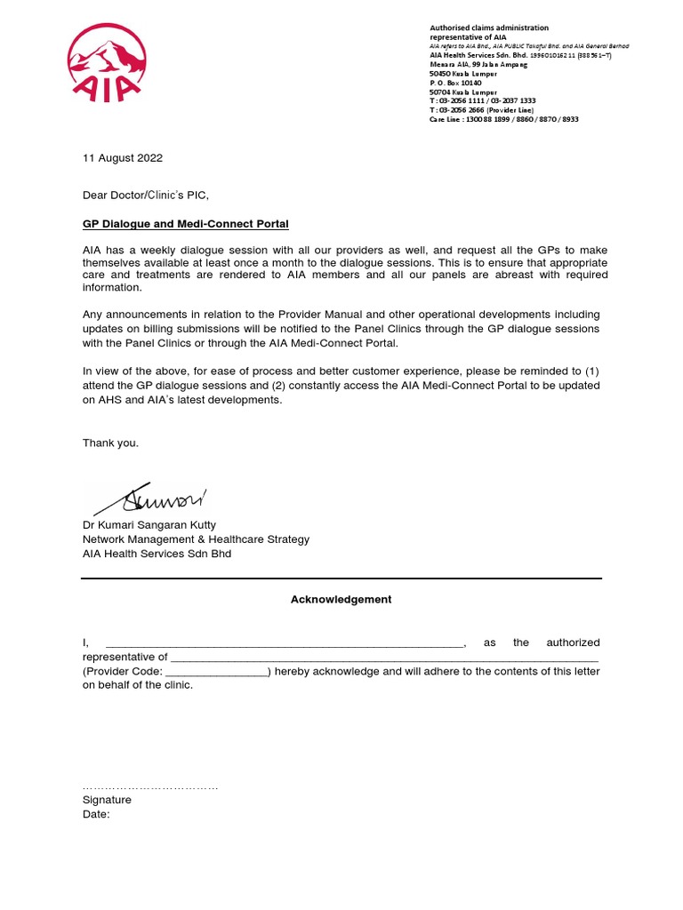 Acknowledgement Letter - GP Dialogue - Revised Aug2022 | PDF | Service ...