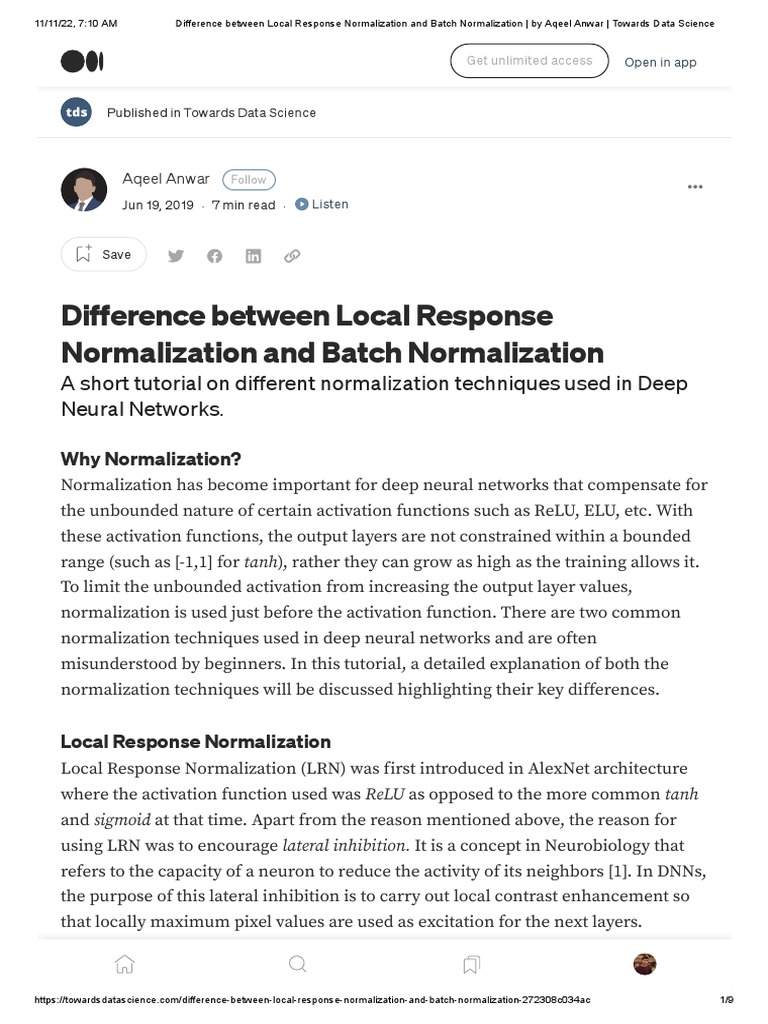 Difference Between Local Response Normalization and Batch Normalization - by Aqeel Anwar ...