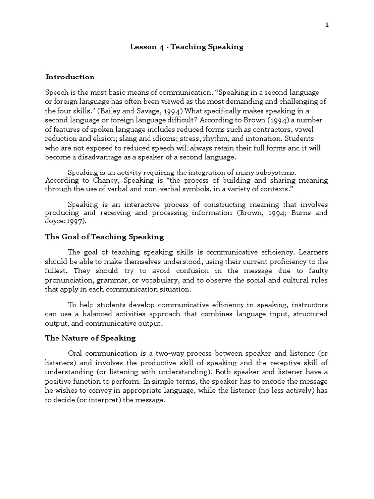 Lesson 4 Teaching Speaking | PDF | Fluency | Language Education