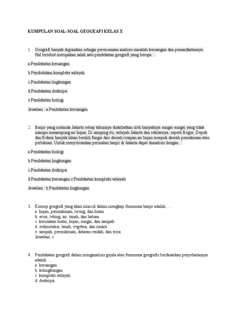Kumpulan Soal Pas Geografi Kelas X | PDF
