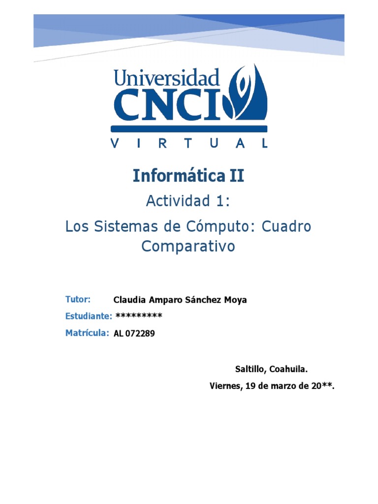 Actividad 1, Informática II, UNVERSIDAD CNCI | PDF | Hardware de la computadora | Software