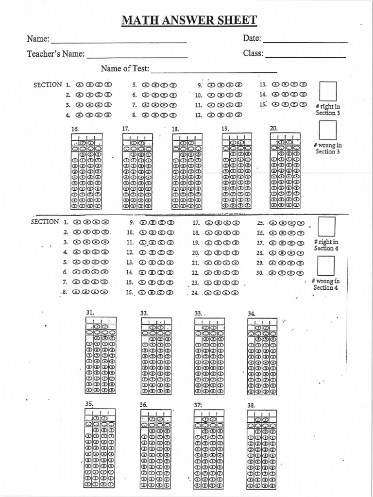 Answer Sheet - Math | PDF