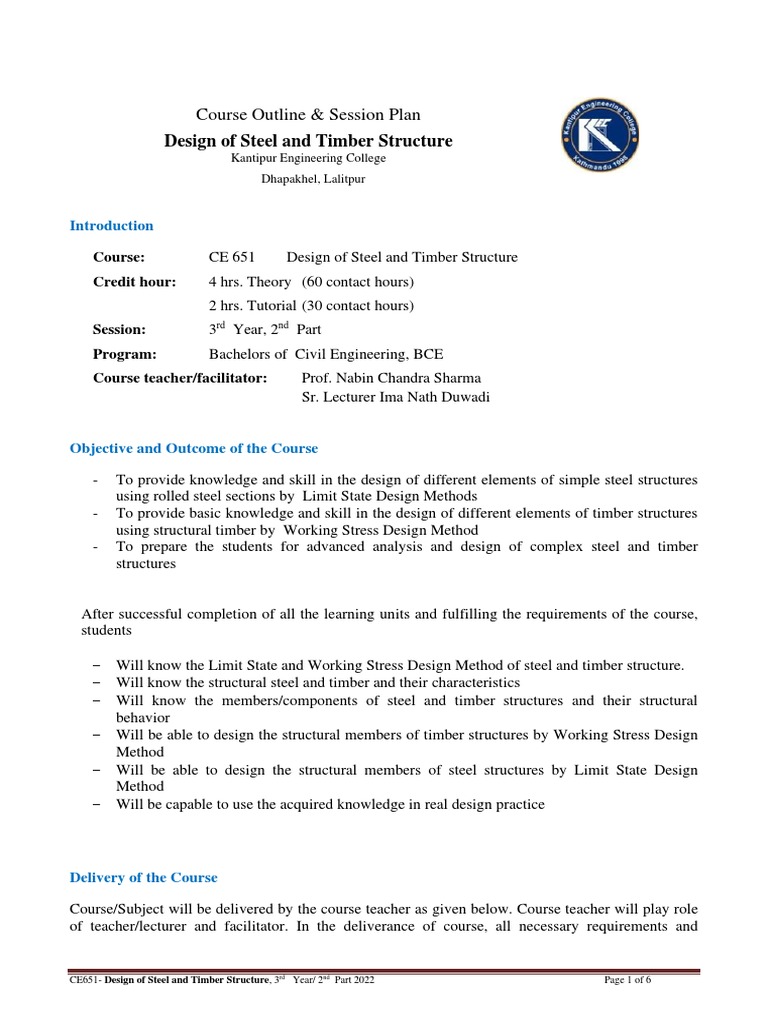 Course Plan Steel Structure | PDF | Lecture | Strength Of Materials