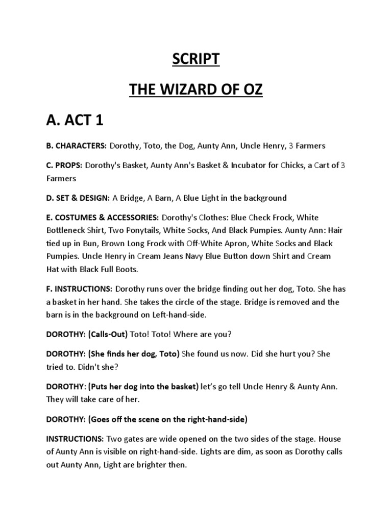 EDITED SCRIPT, The Wizard of OZ-WPS Office | PDF | Scarecrow (Oz ...
