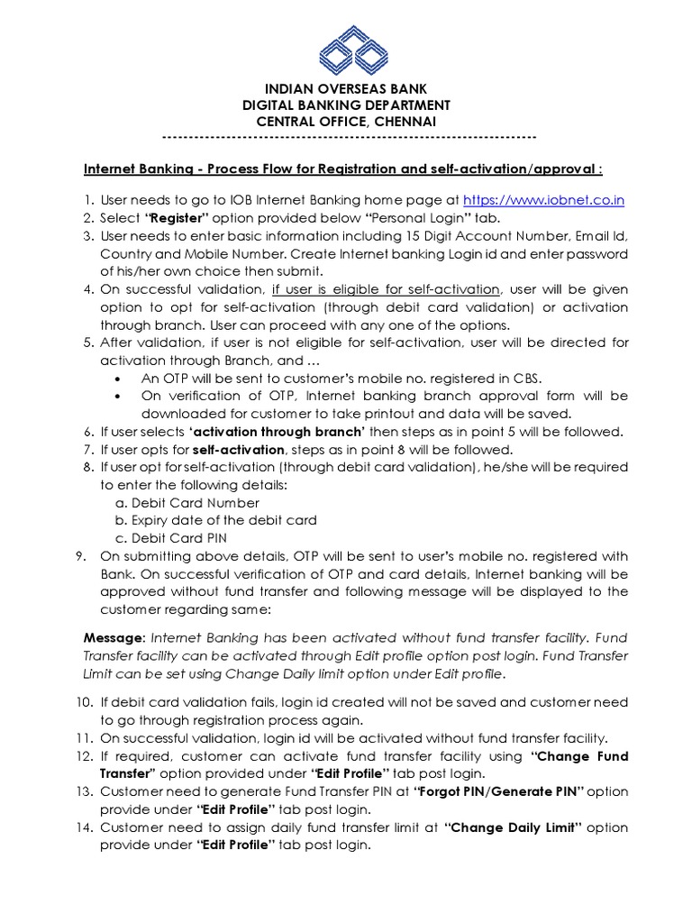 IOB Internet Banking Activation Guide | PDF | Banks & Banking | Online ...