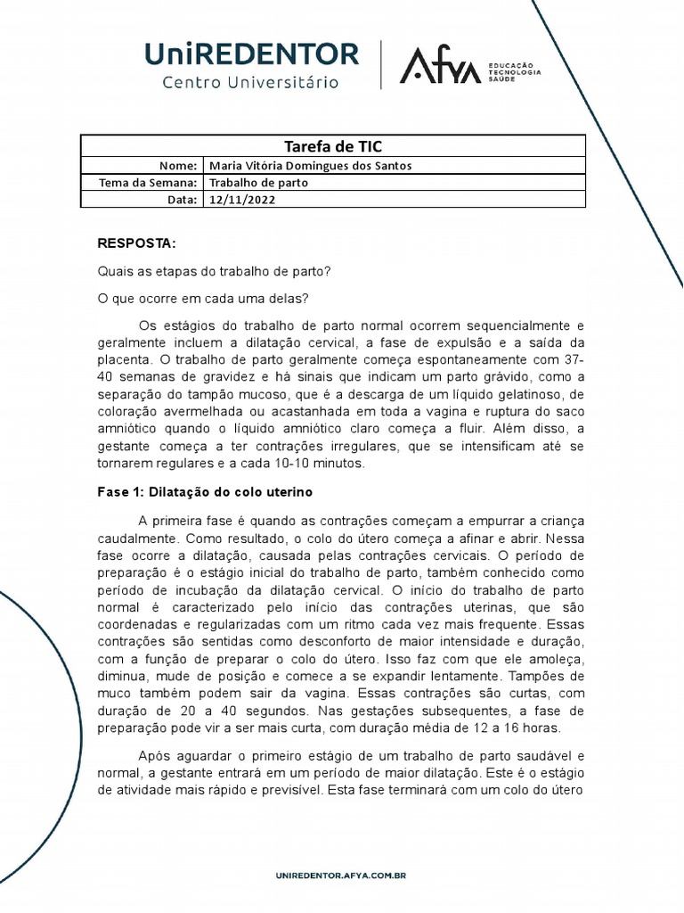 TICs Trabalho de Parto | PDF | Parto | Gravidez