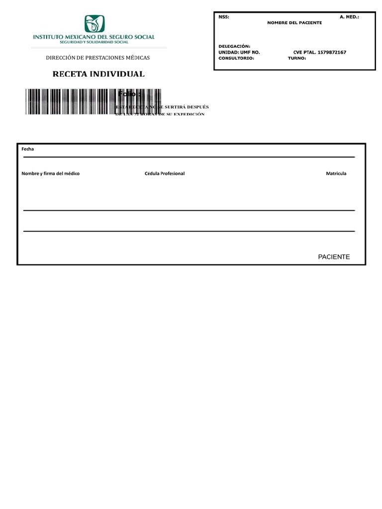 Copia de receta-IMSS Editable | PDF