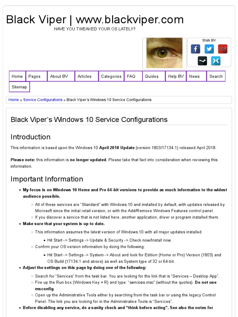 Black Viper's Win 10 Service Configurations Black Viper | PDF | Windows ...