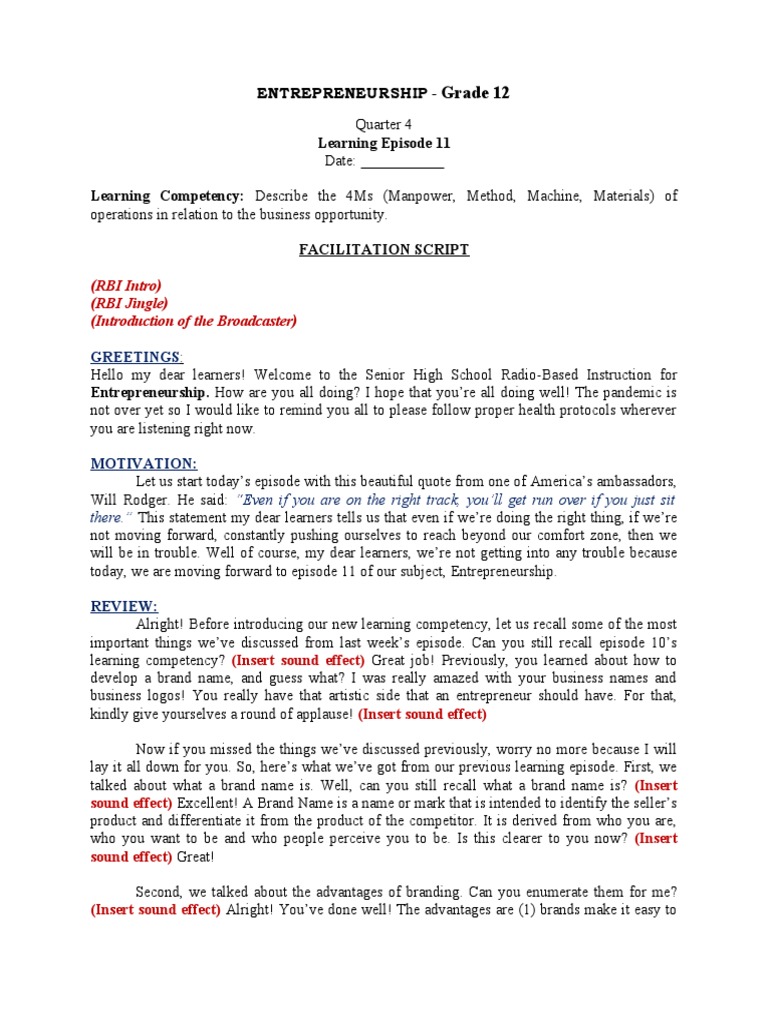 Entrepreneurship LE 11 SLM Activity Sheet | PDF | Ice Cream | Learning
