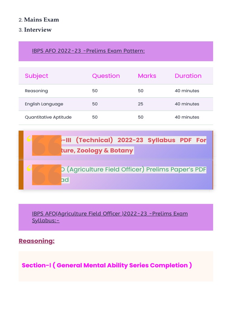 IBPS AFO (Agriculture Field Officer) 2022-23 Syllabus, Exam Pattern 2 ...